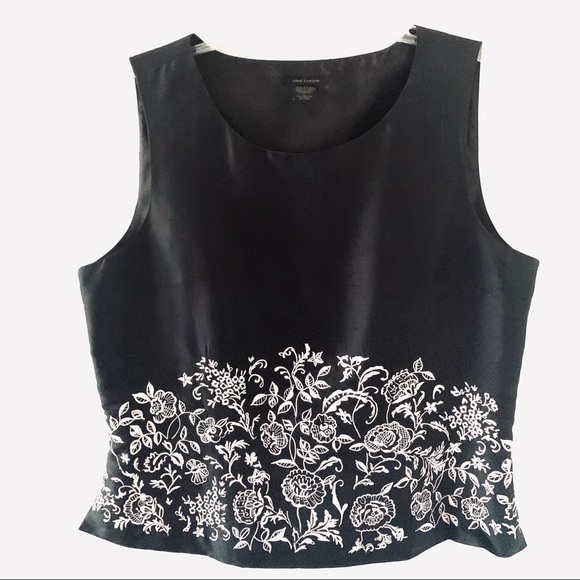 Anne Carson | Tops | Anne Carson Sleeveless Black Embroidered Silk Top ...